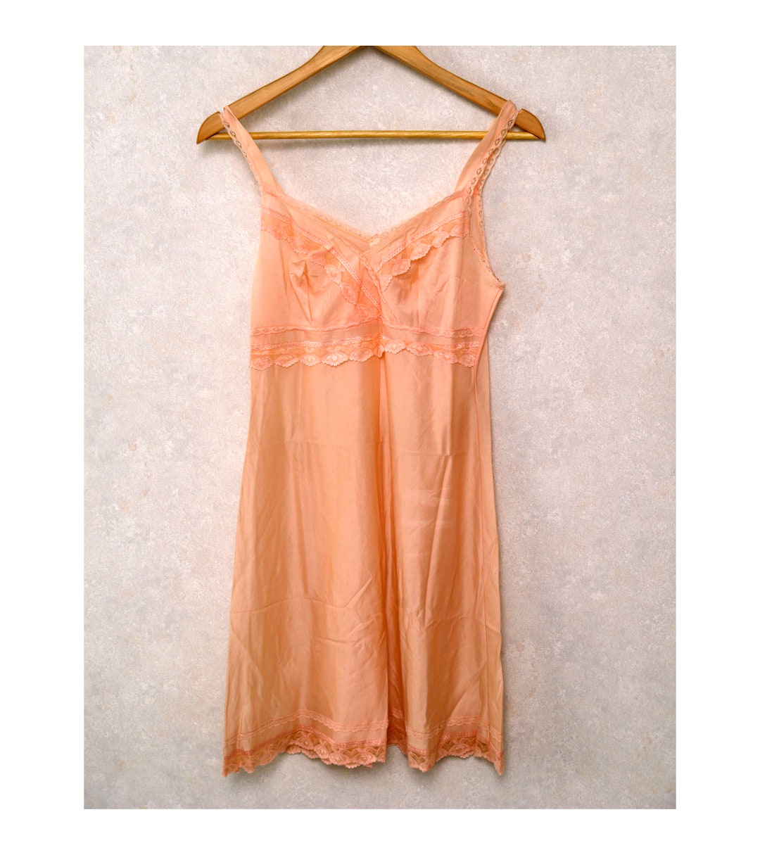 Soviet Vintage Peach Color Nylon Lace Dress Orange Nightie Lace Trim ...