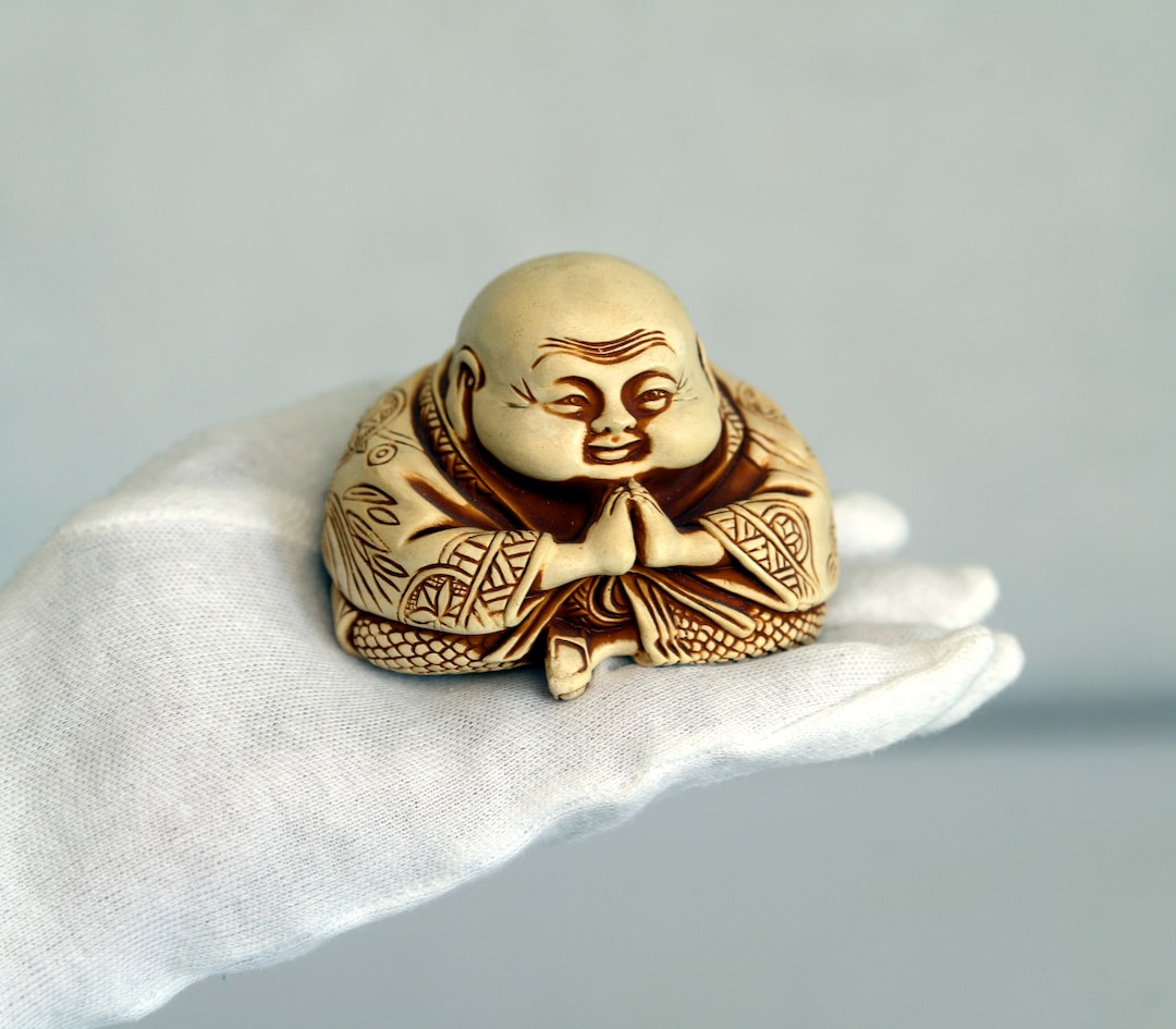 Gypsum Figurine of God Hotei/ Statuette of Netzke Hotei Praying ...