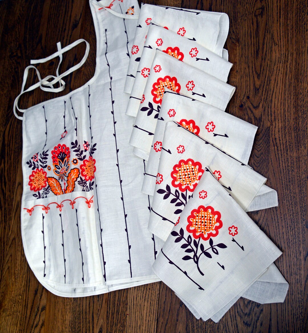 Ukrainian Kitchen Apron With a Pattern Sunflowers, Set 6 Cotton Dinner ...