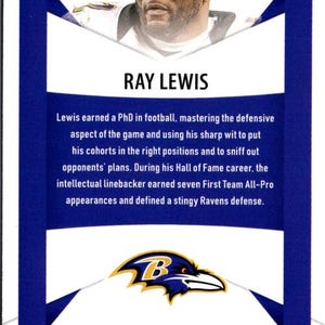 Ray Lewis #GF6 Baltimore Ravens; Game Face Insert; Panini Score ...