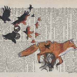 Fox Artwork Original Art Wildlife Art Animal Art Dictionary Book Page ...