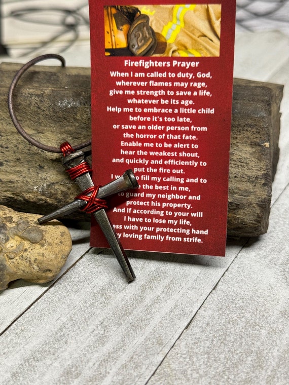 Firefighter Gift Cross Necklace Men Thin Red Line Silver Nail Cross Men s Cross Necklace Man Cross Necklace Christian Religious Gift Etsy