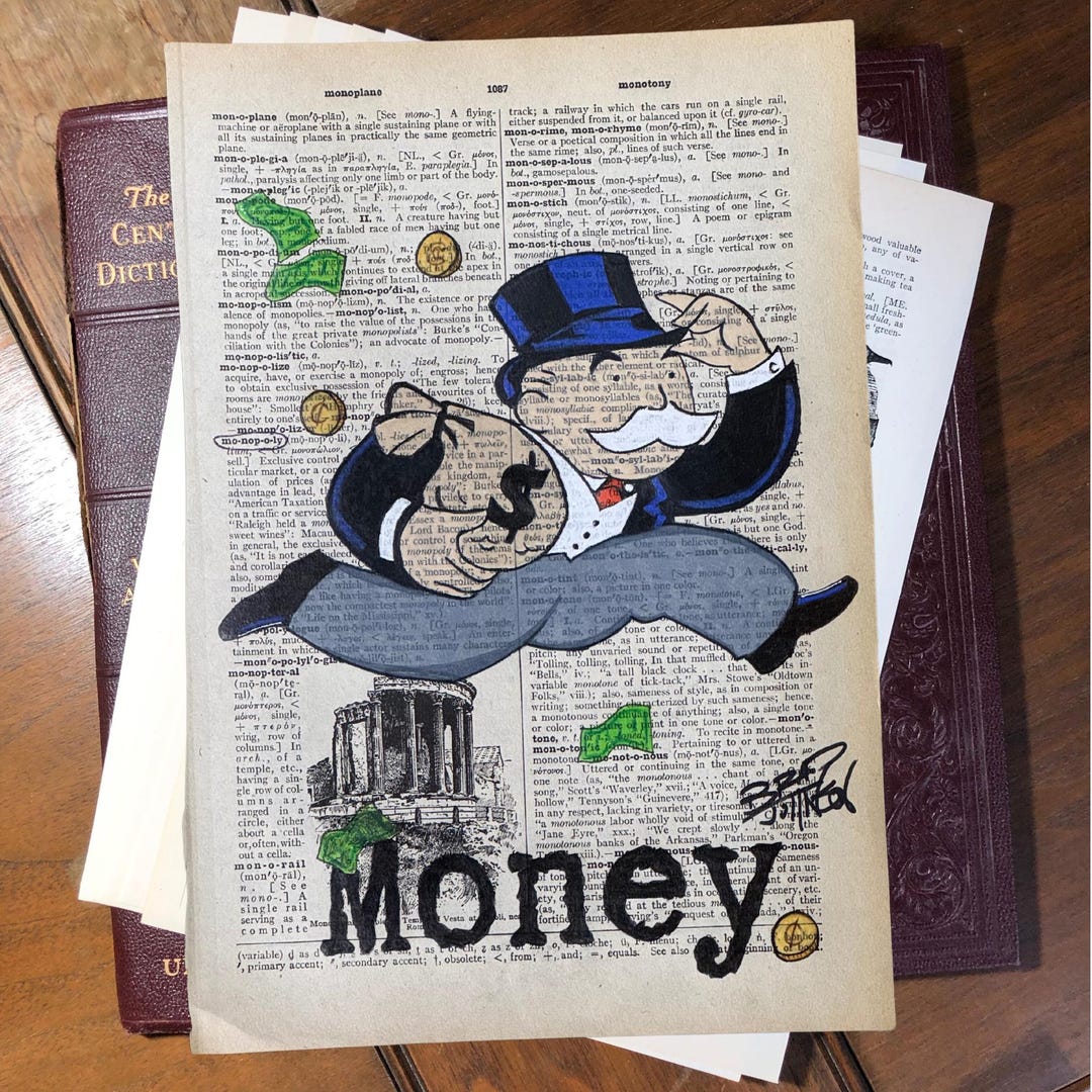 Monopoly Man Art Origins Geek Art Hand-drawn on 1940s Dictionary Page ...