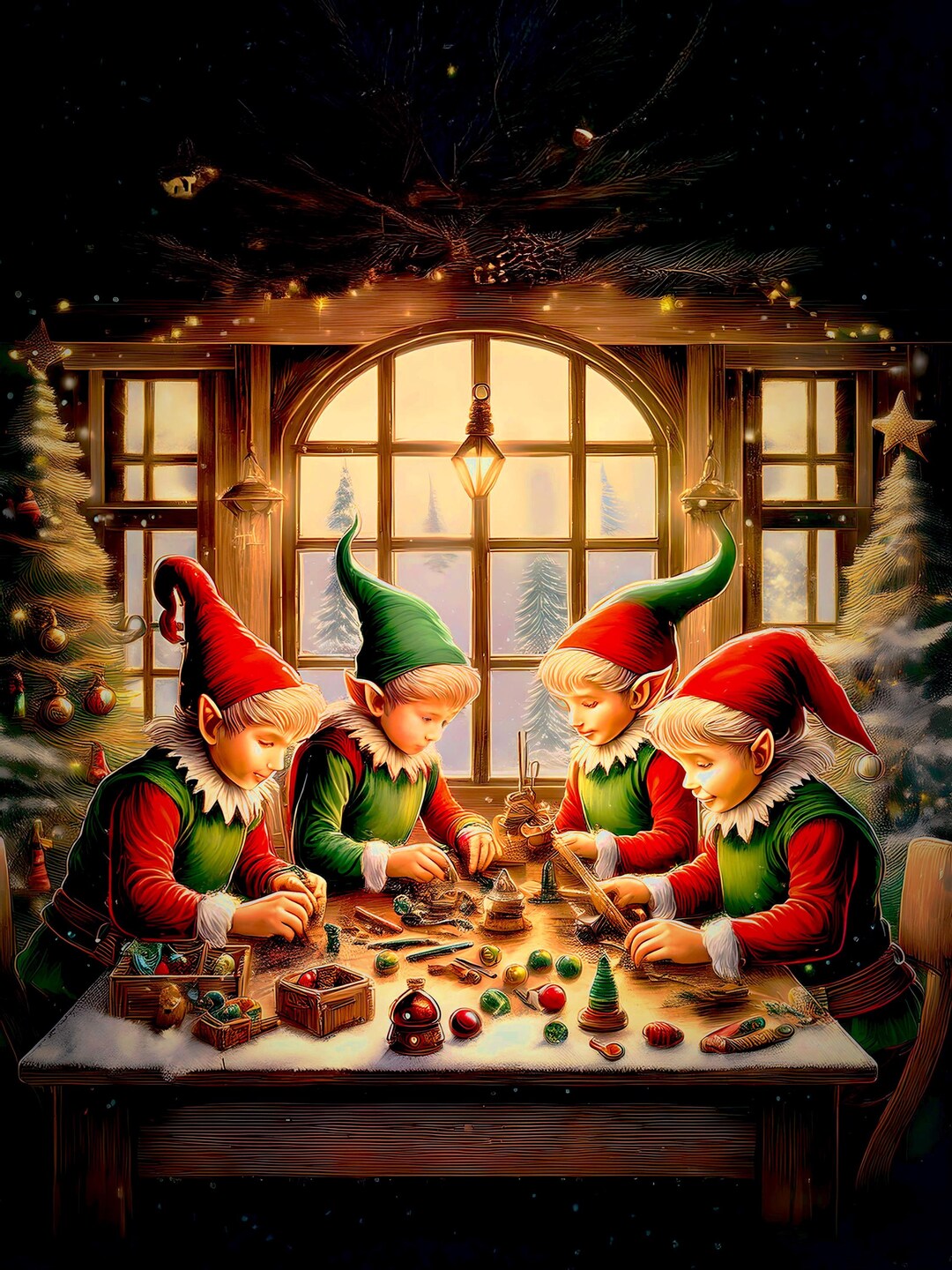 Santa's Helpers Elves Christmas Art Santa Workshop North Pole Wall Art ...