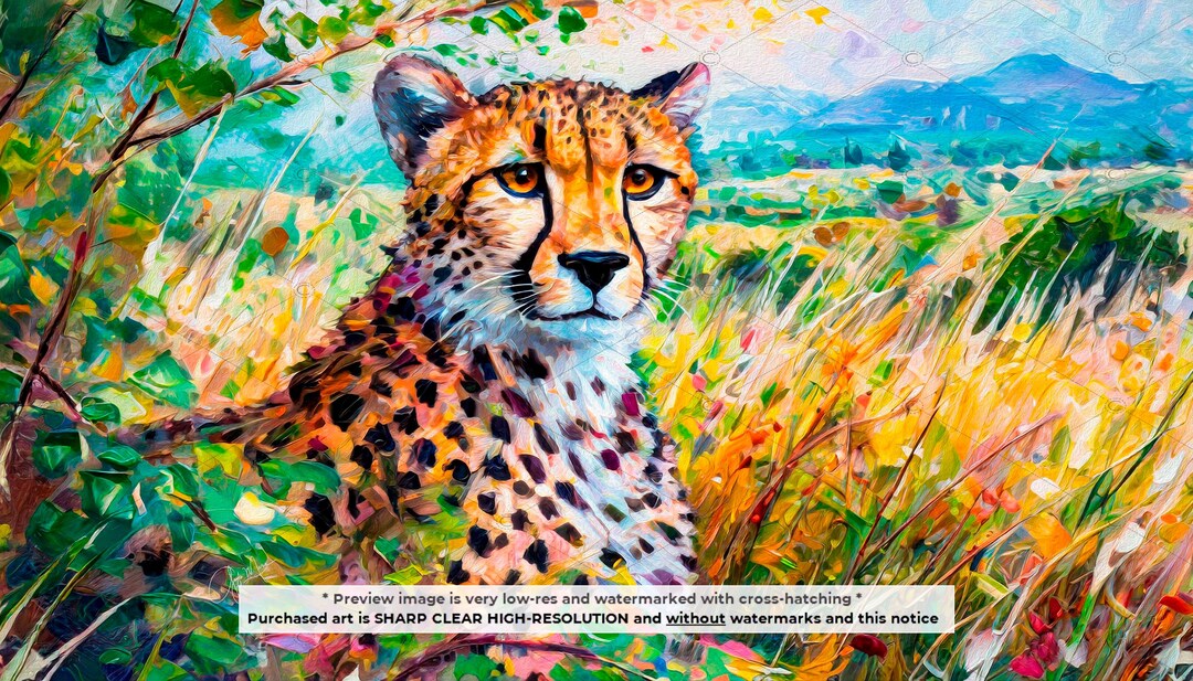 Cheetah Art Oil Painting Cheetah in Grass Wildlife Art Wall Art ...
