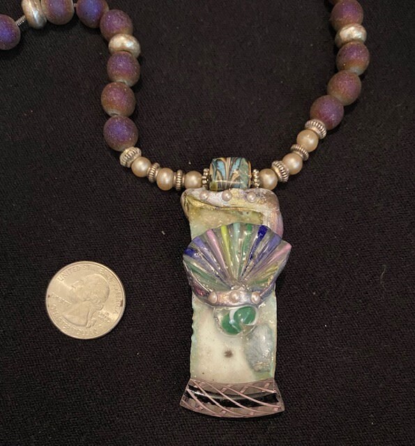 Repurposed Found Ceramic Piece With Handblown Glass and Beads Necklace ...