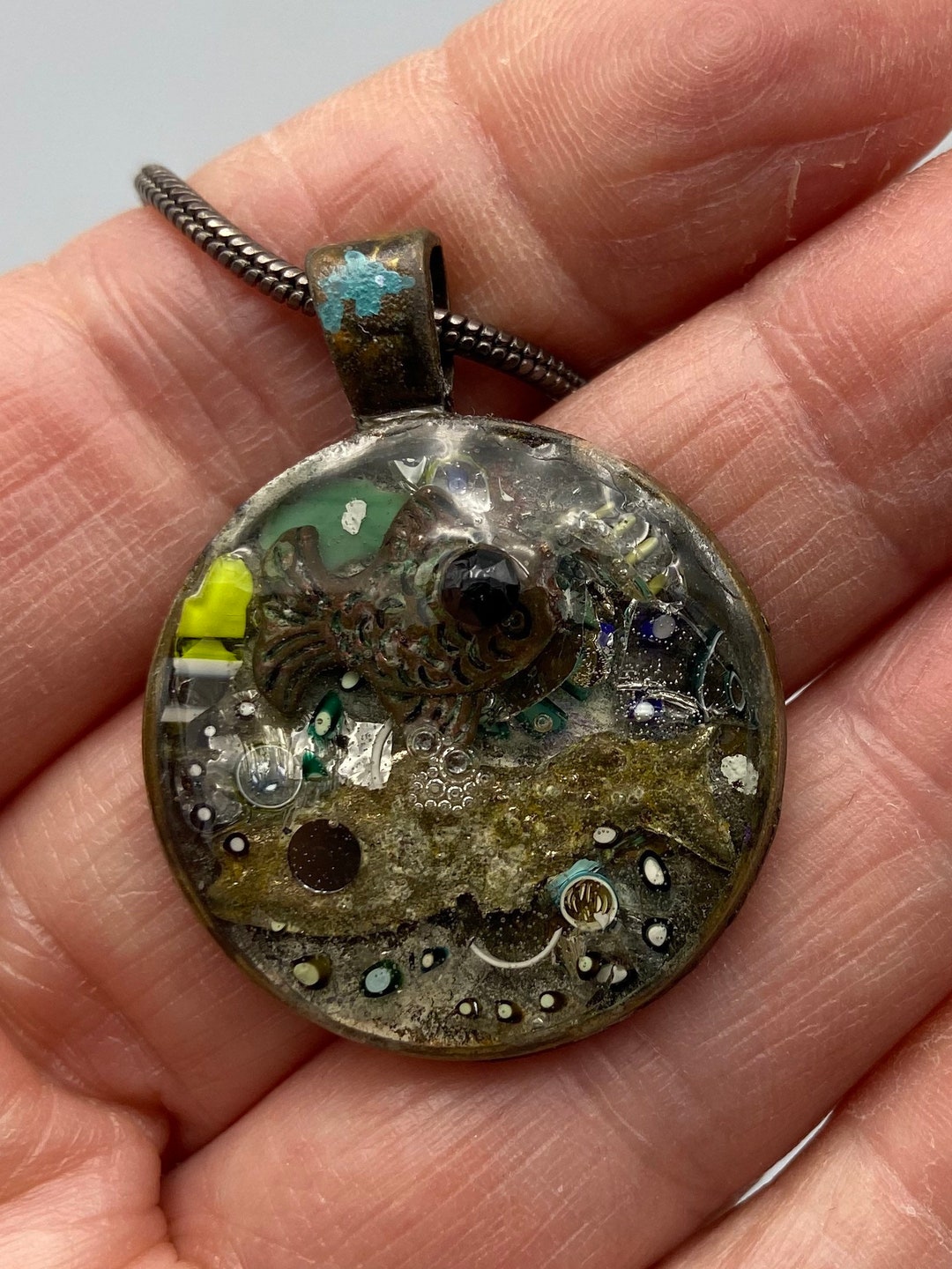 Hand Blown Millefiori Mosaic Pendant Necklace With Two Fish - Etsy