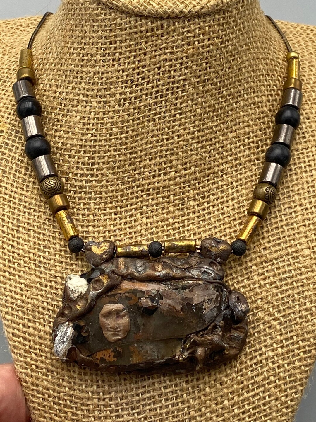 A Namibian Rock Pendant With a Little Warthog on a Beaded Chain - Etsy