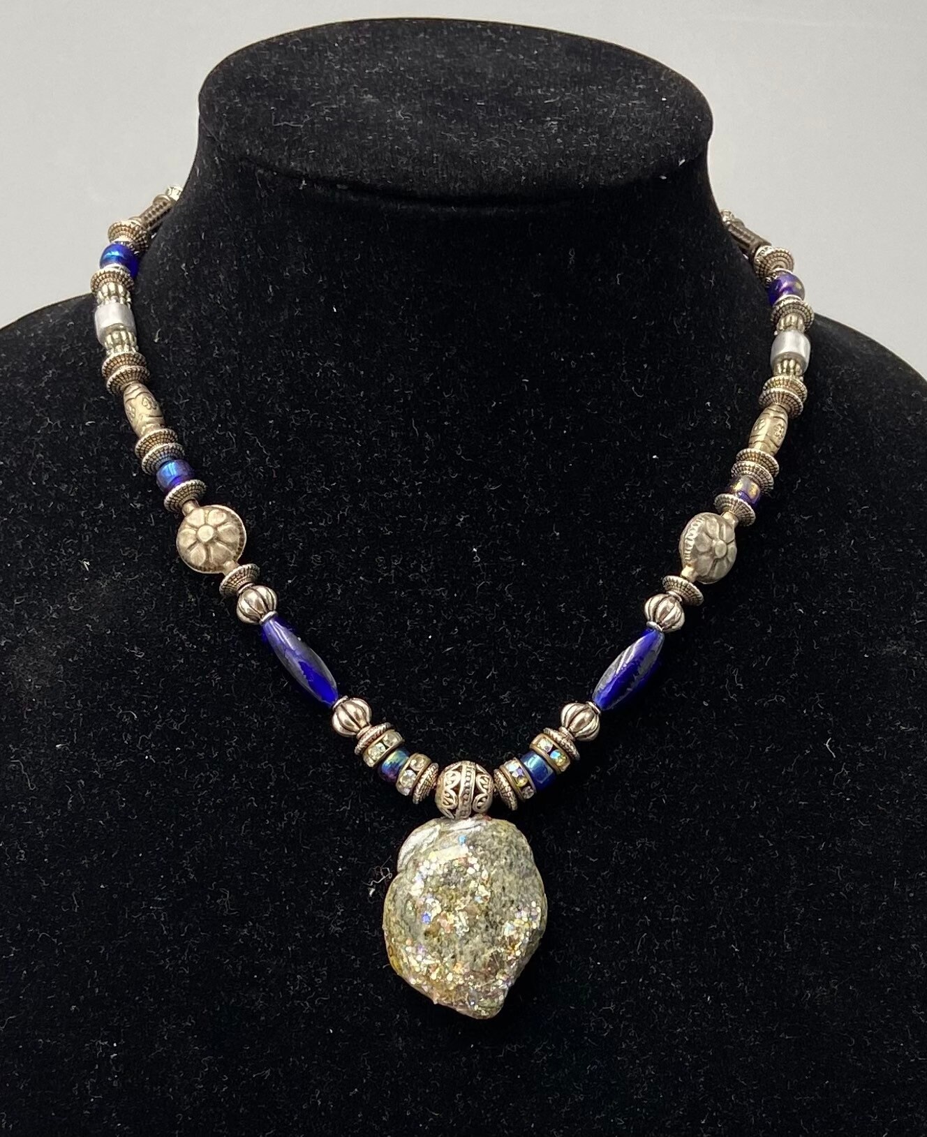 Namibian Sparkle Rock on Silver and Blue Beaded Chain - Etsy