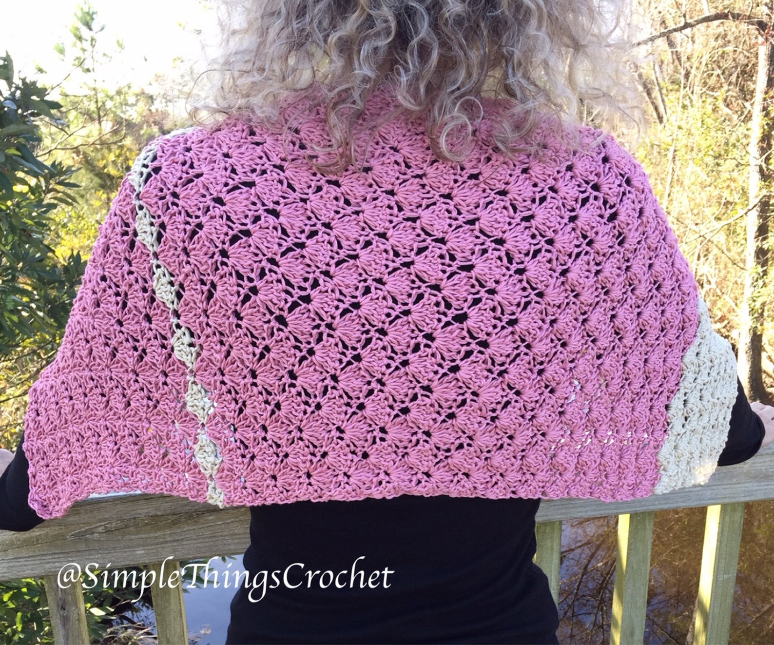 Easy Crochet Shawl, Easy Women's Shell Stitch Shawl, Cherry Blossom ...