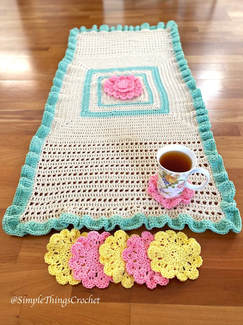 Easy Crochet Table Runner Spring Table Runner and Flower - Etsy