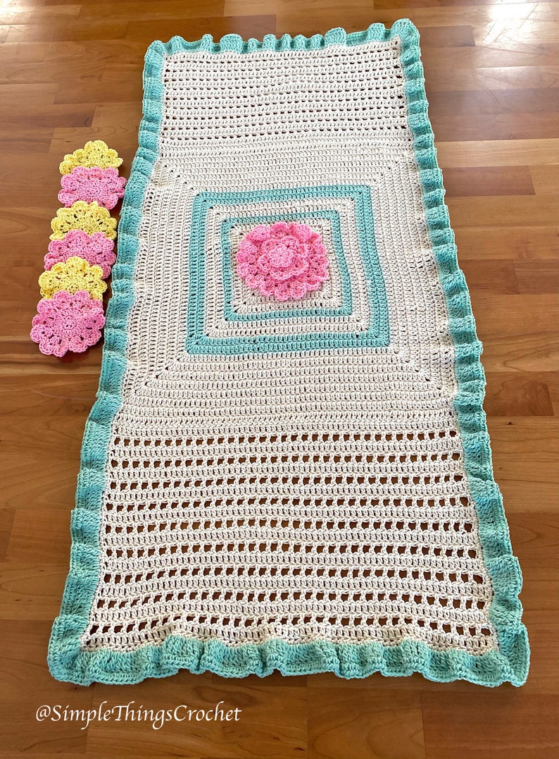 Easy Crochet Table Runner Spring Table Runner and Flower - Etsy