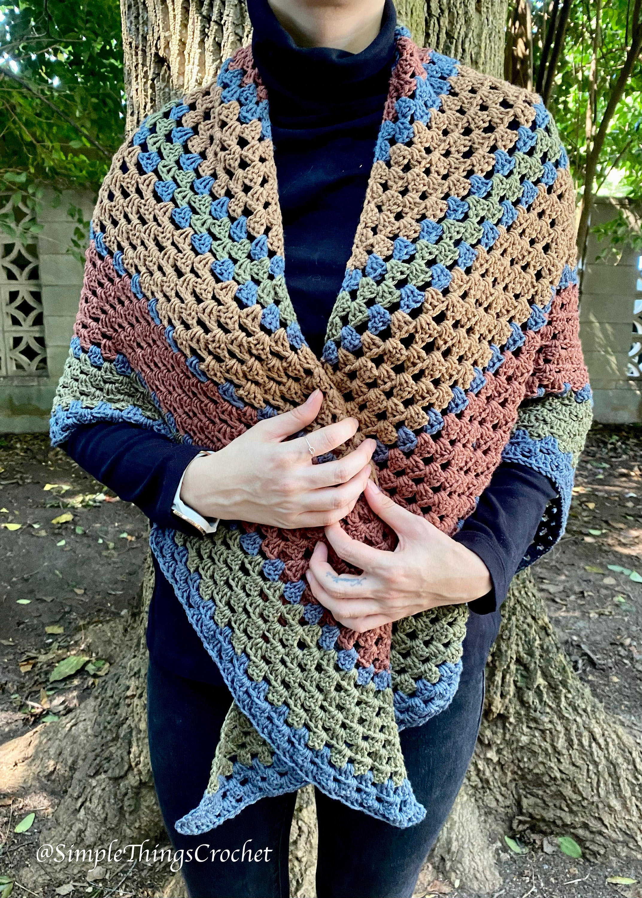 Easy Granny Triangle Shawl, Autumn Woods Wrap, Simple Crochet Shawl ...