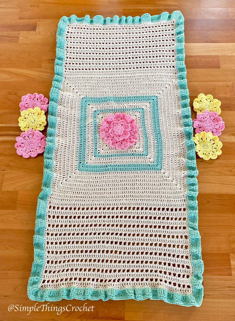 Easy Crochet Table Runner Spring Table Runner and Flower - Etsy