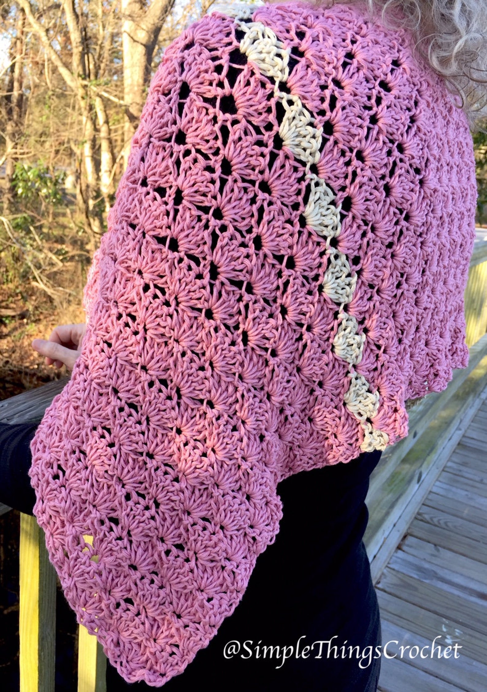 Easy Crochet Shawl, Easy Women's Shell Stitch Shawl, Cherry Blossom ...