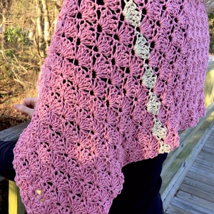 Easy Crochet Shawl, Easy Women's Shell Stitch Shawl, Cherry Blossom ...