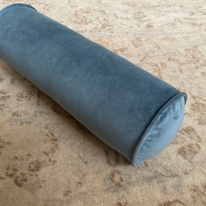 Blue Bolster Velvet Cover, Blue Velvet Pillow, Blue Cyclinder Pillow ...