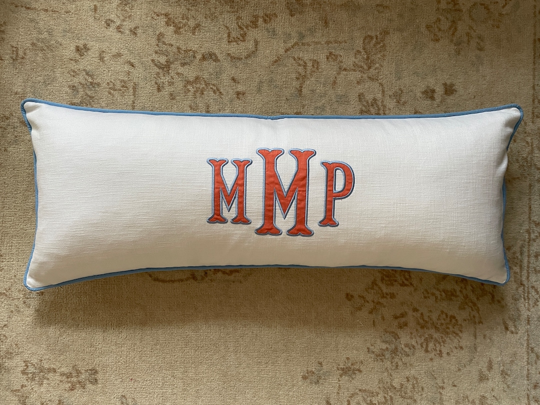Monogrammed Pillow Cover 14x36, Monogram Cushion, Long Bed Pillow ...