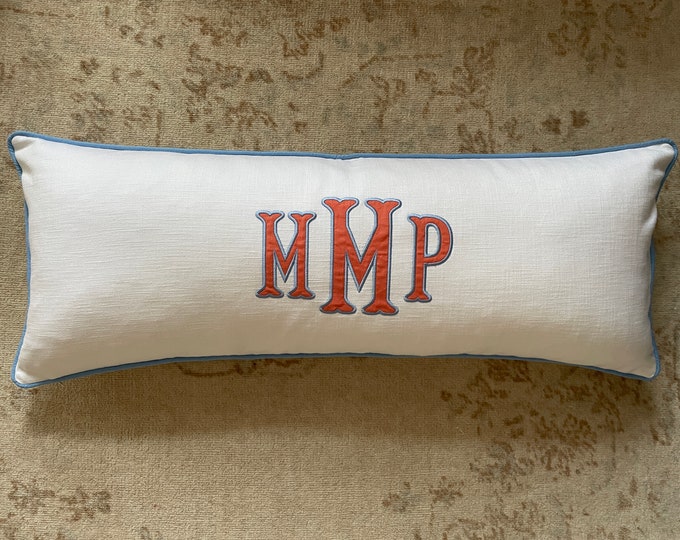 Monogrammed Pillow Cover 14x36, Monogram Cushion, Long Bed Pillow ...