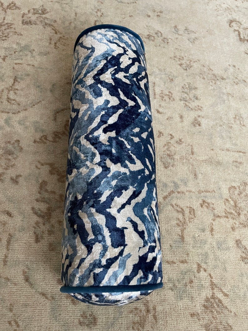Blue White Bolster Velvet Pillow Cover, Animal Print Bolster Pillow ...