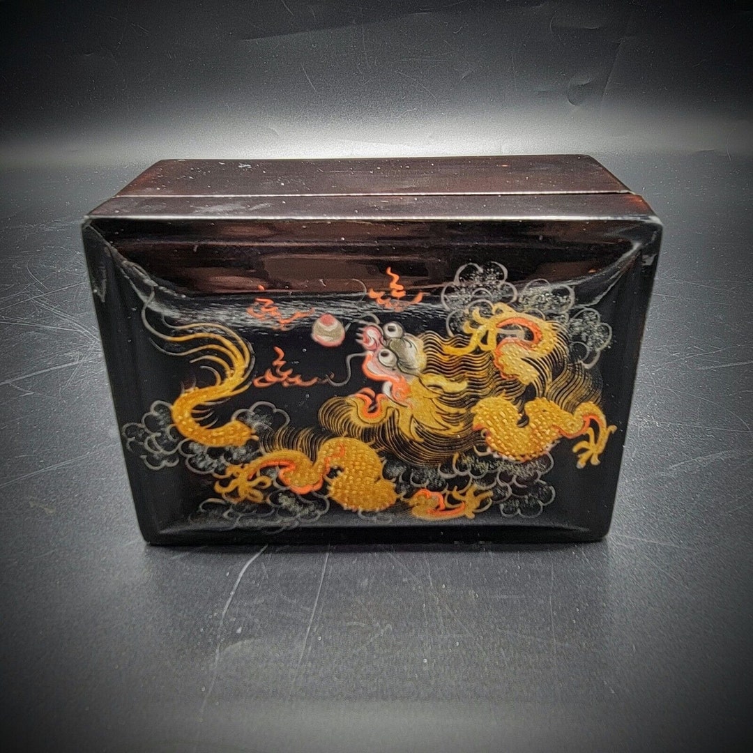 Vintage Black Lacquerware Handpainted Dragon Nesting Boxes Group of 4 ...