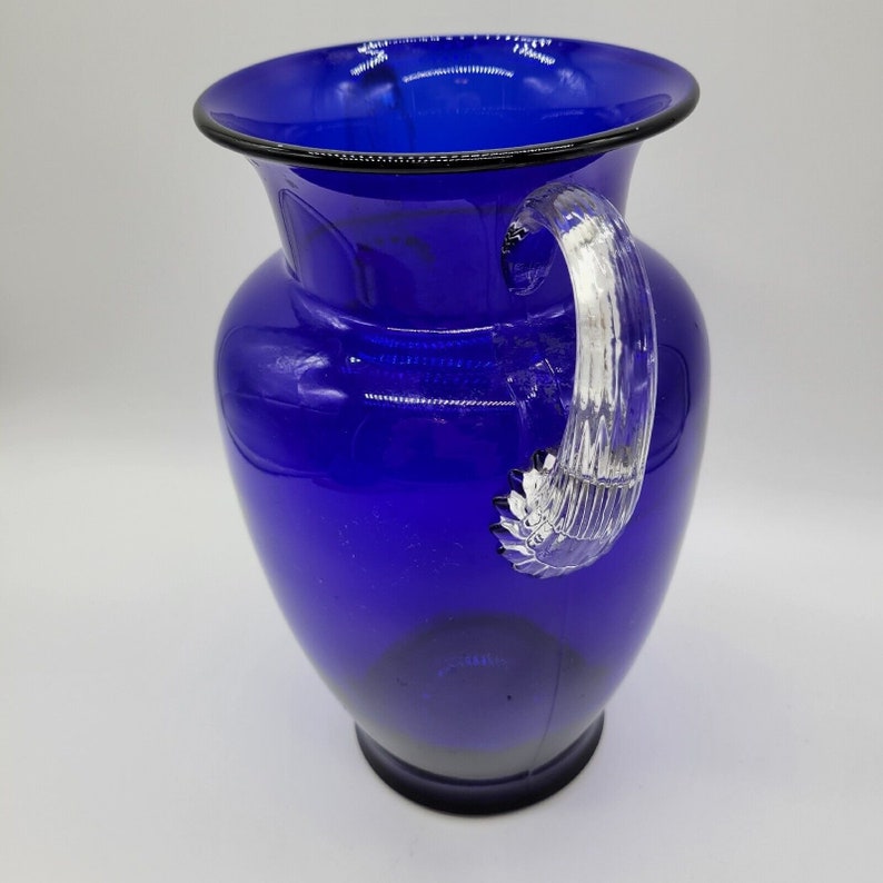 Vintage Cobalt Blue Glass Urn Style Vase With Applied Glass Handles ...