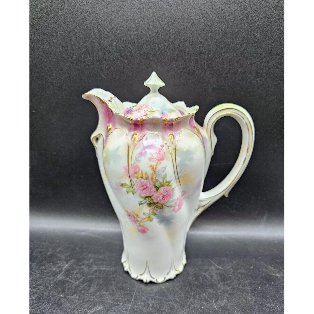 R.S. Prussia Porcelain Chocolate Pot Antique Flowers Victorian Elegant ...
