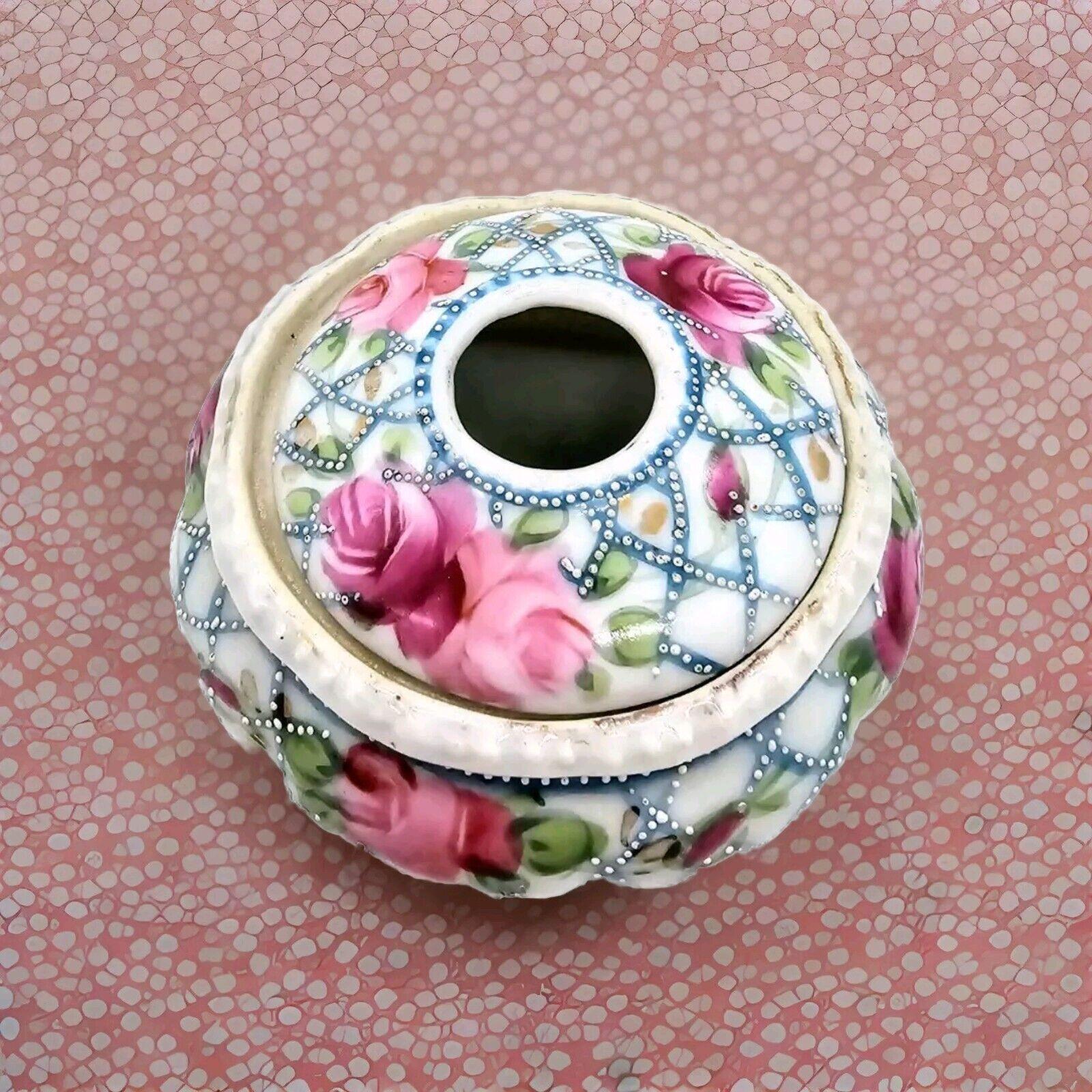 Antique Porcelain Victorian Hair Receiver Moriage Handpainted Flowers ...