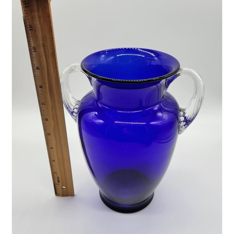 Vintage Cobalt Blue Glass Urn Style Vase With Applied Glass Handles ...
