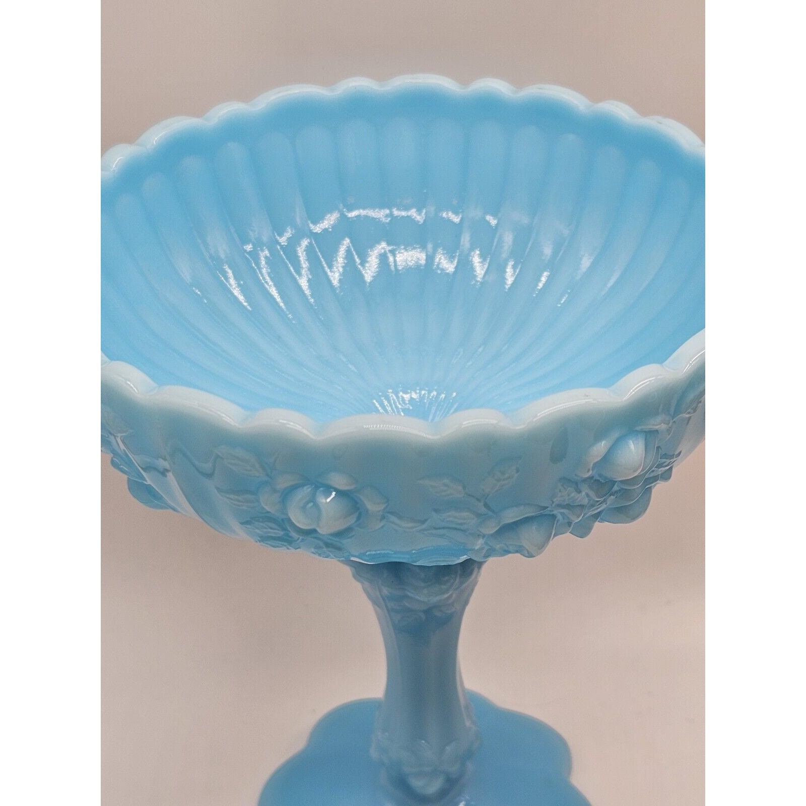 Pastel Blue Slag Glass Compote Candy Dish Cabbage Rose by Fenton Easter ...
