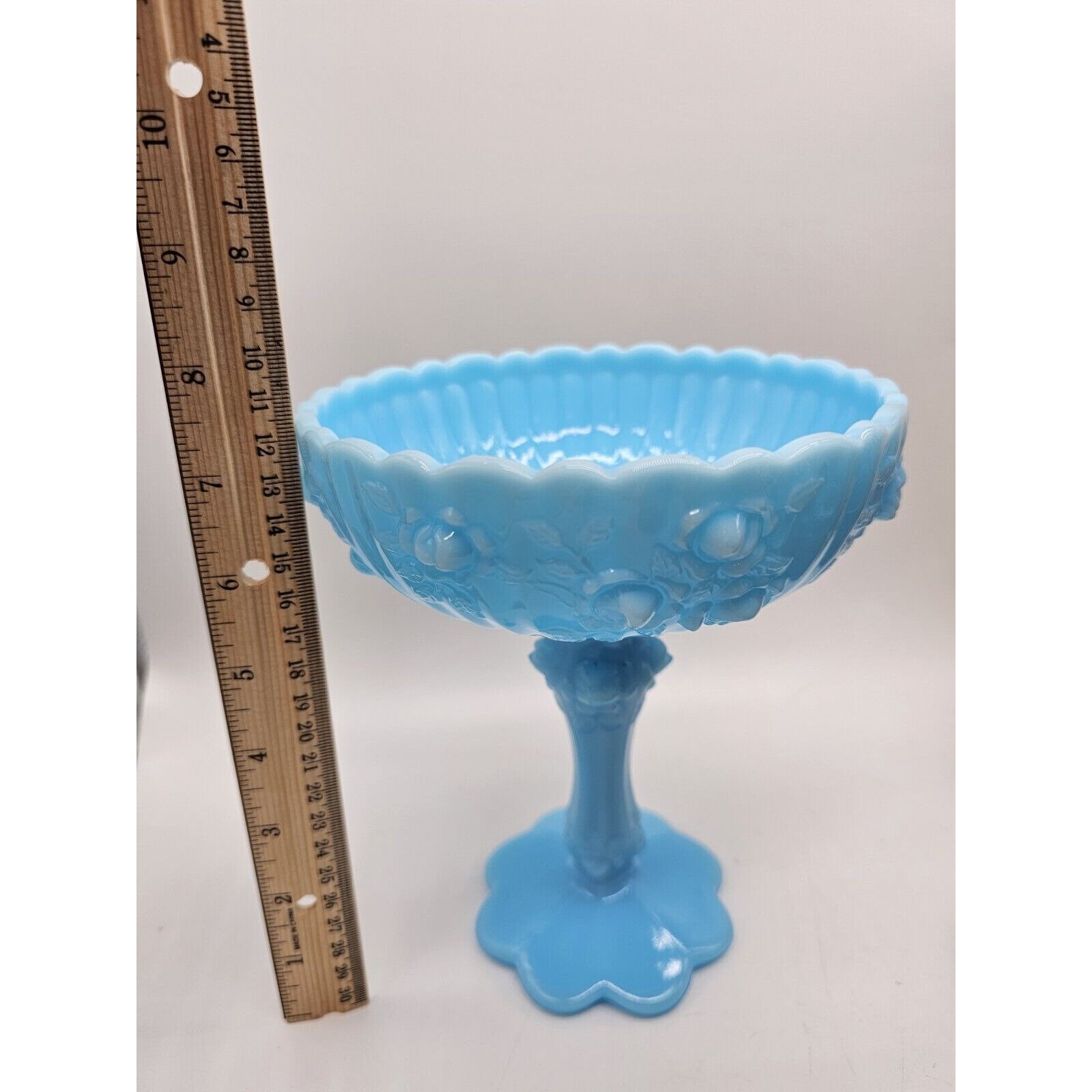 Pastel Blue Slag Glass Compote Candy Dish Cabbage Rose by Fenton Easter ...
