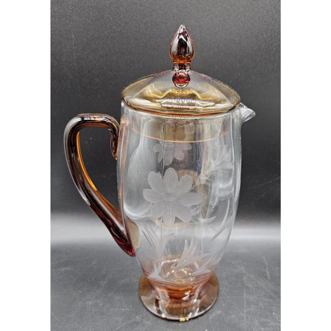 Tiffin Franciscan Amber and Clear Pitcher With Lid Uranium GLOWS ...