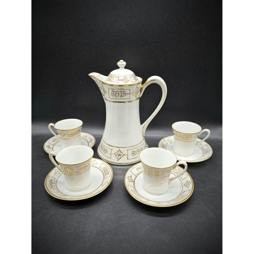 Antique Nippon Hot Chocolate/tea Set Handpainted Art Deco Teapot,cups ...
