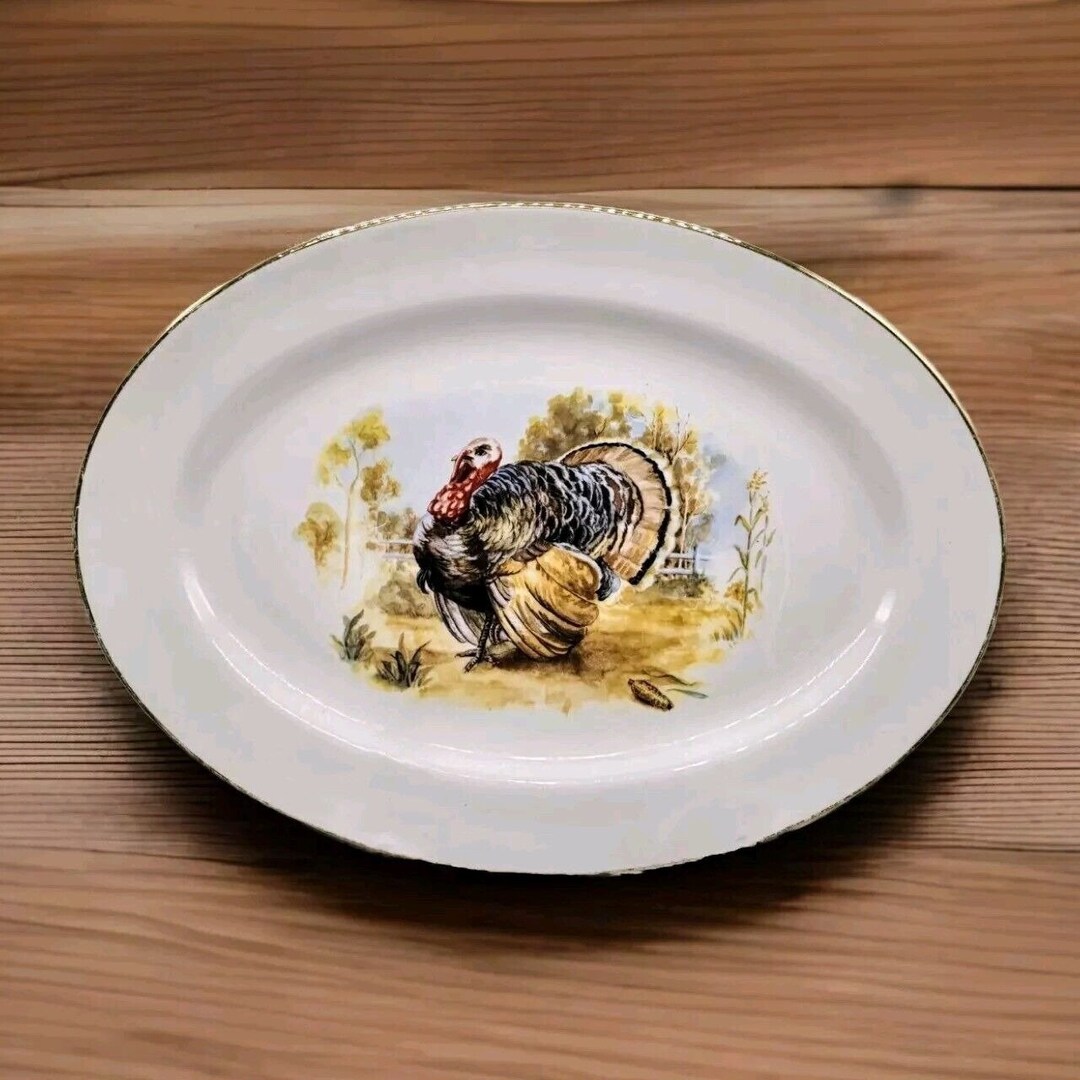 Vintage Embassy USA Thanksgiving Tom Turkey Oval Platter Fall Holidays ...