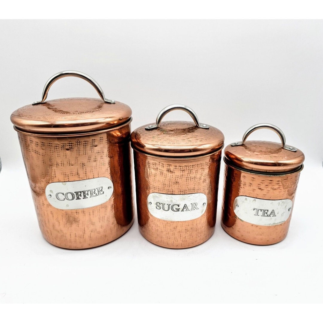 Hammered Copper Metal Canisters Coffee, Tea, Sugar Graduated Size ...