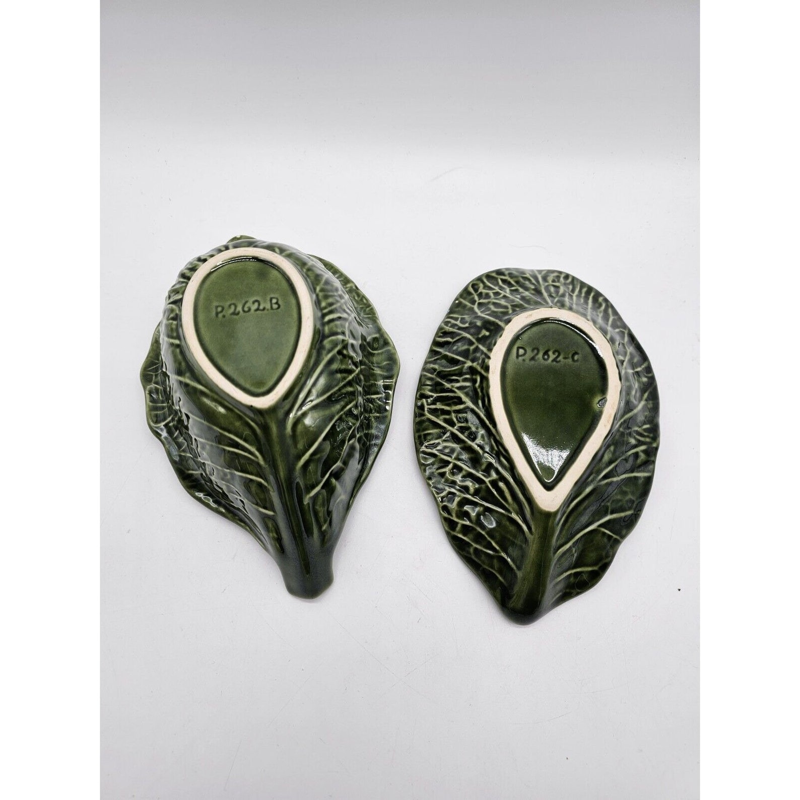 Vintage Cabbage Leaf Gravy Boat and Drip Bowl Ceramic Portugal? Green ...