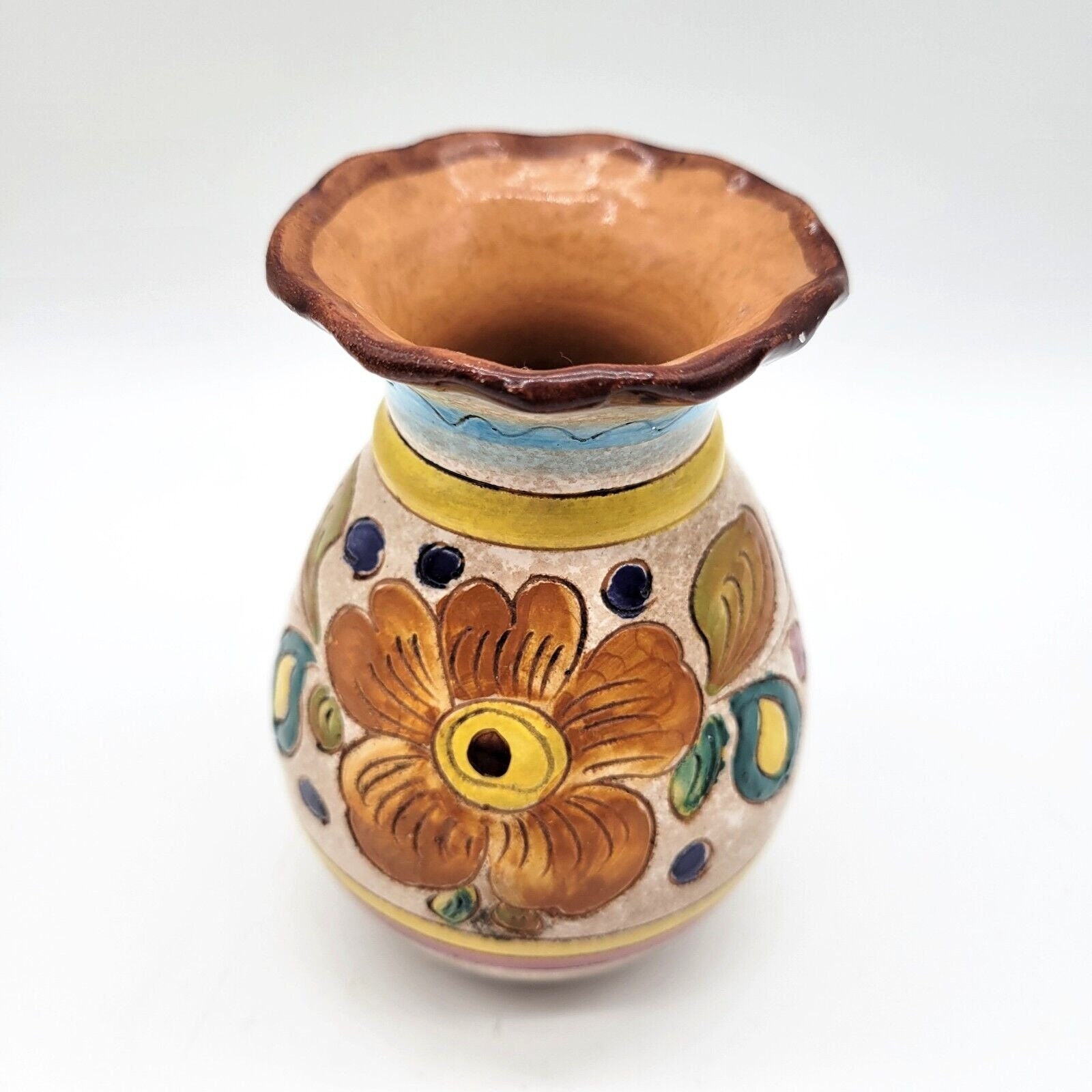 Small 5" Clay Bud Vase From Italy Handpainted Handmade Vintage Flowers ...
