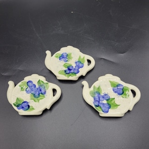 Sk Pottery Blueberries Handpainted Tea Bag/ Lemon Wedge Holders Set of ...