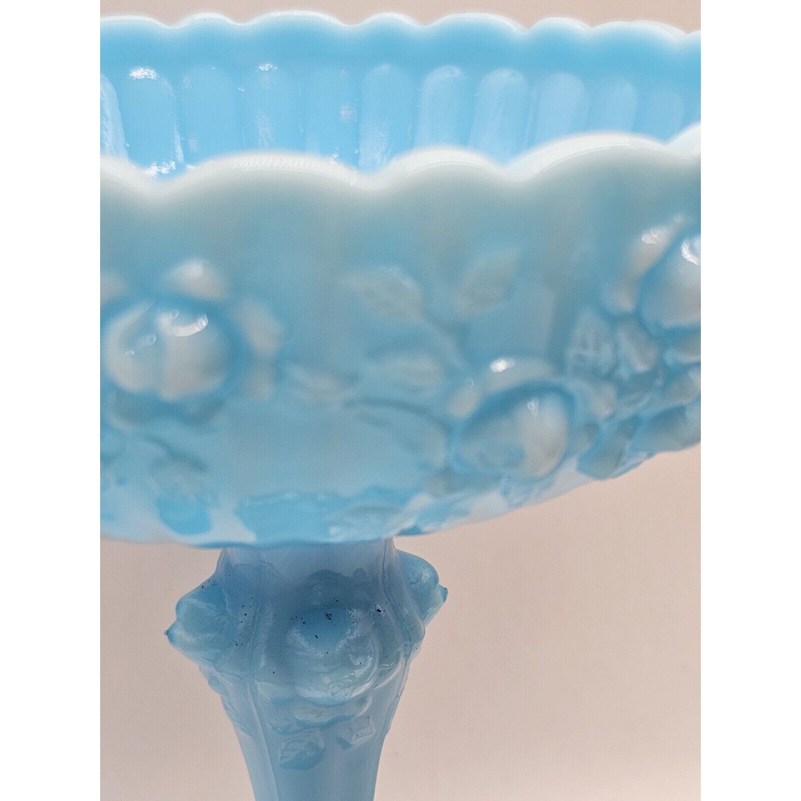 Pastel Blue Slag Glass Compote Candy Dish Cabbage Rose by Fenton Easter ...