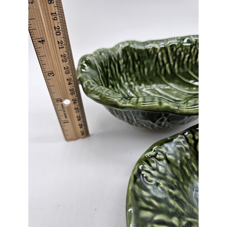 Vintage Cabbage Leaf Gravy Boat and Drip Bowl Ceramic Portugal? Green ...