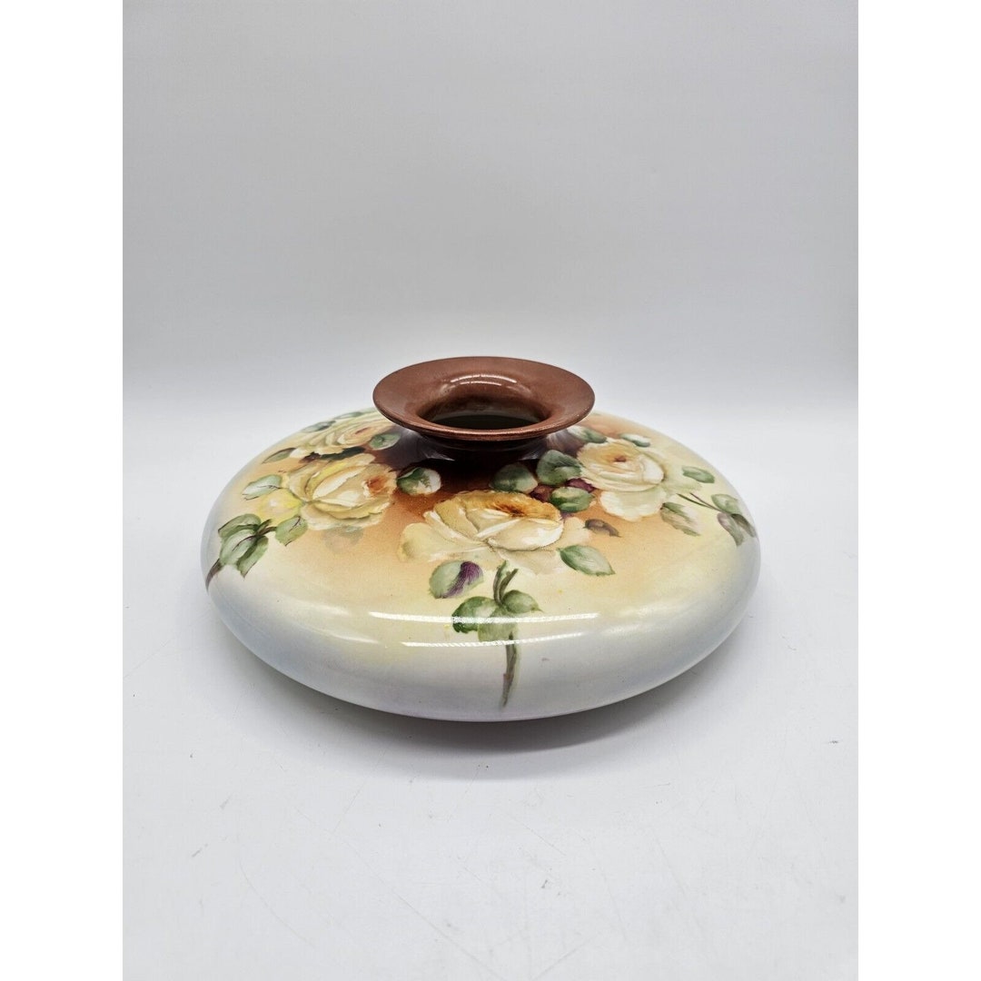 Antique Belleek Willets Hand Painted Roses Porcelain Squat Vase RARE 9 ...