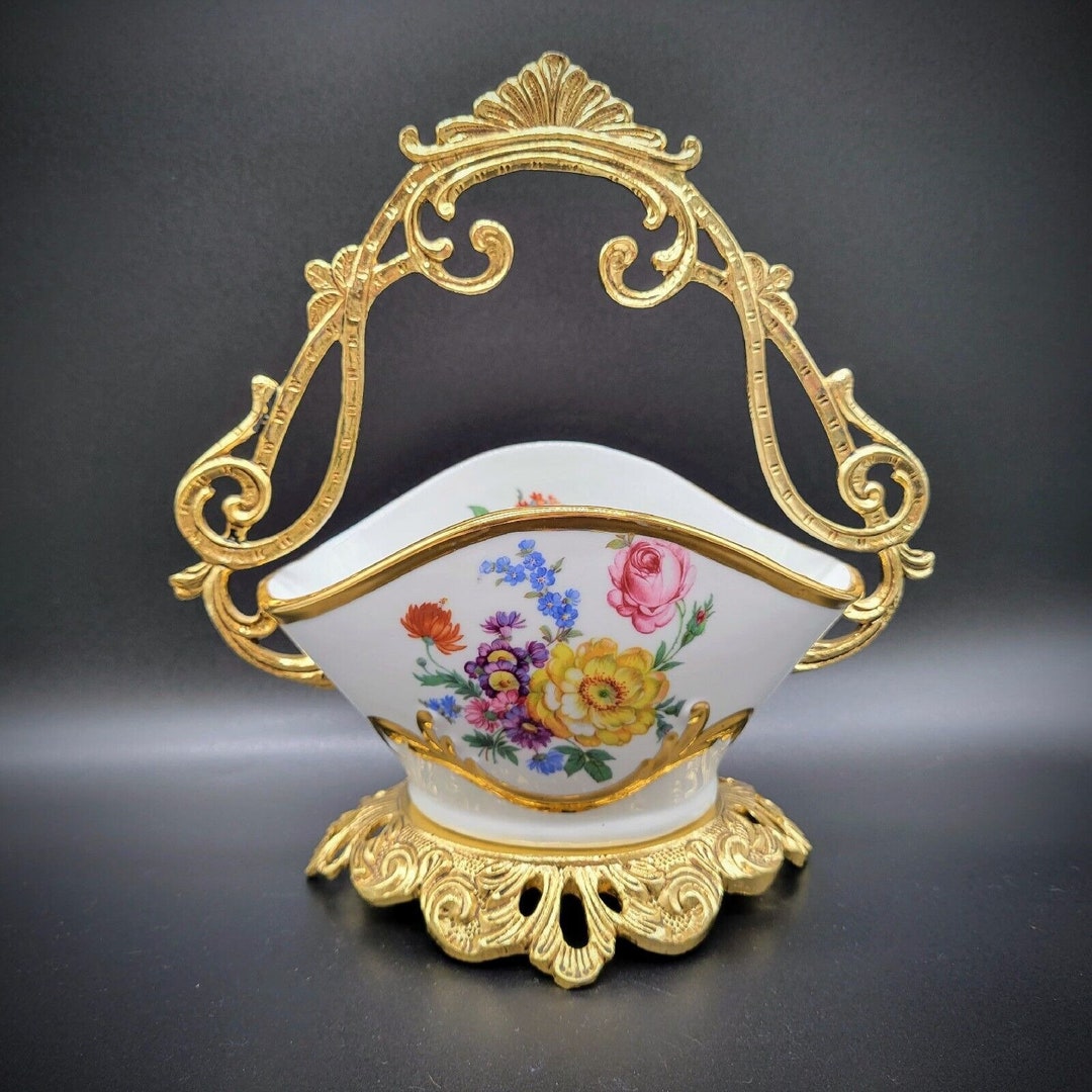 Bronpor Made in Spain Porcelain & Bronze Brushed Gold Serving Basket ...