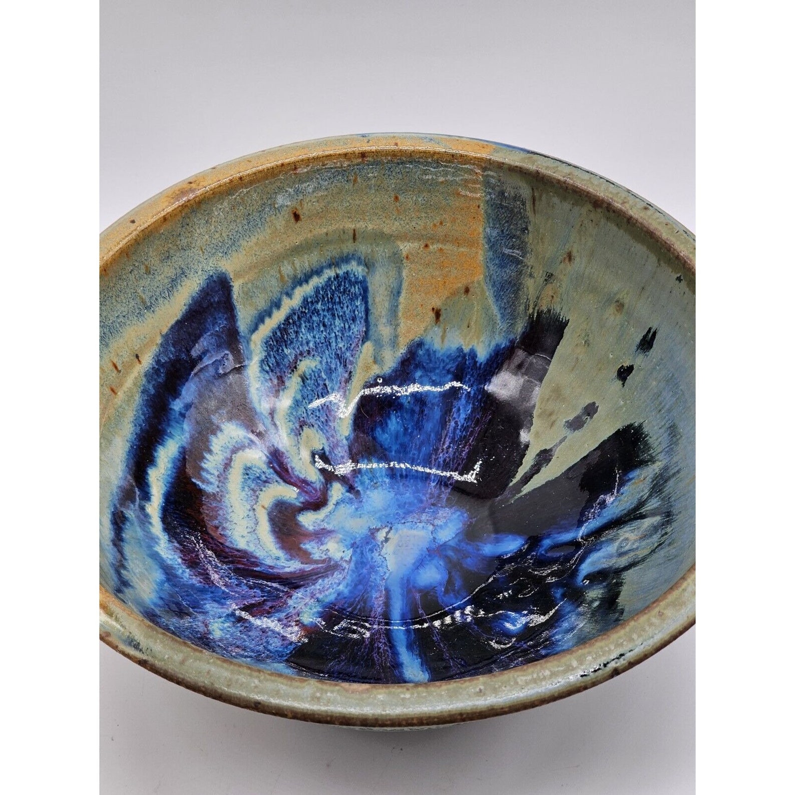 Art Pottery Geode 10" Bowl Vintage Signed by Artist Multicolored Glaze ...