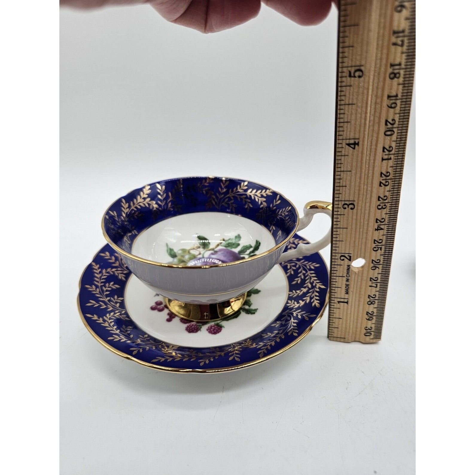 Imperial Teacup Pair and Single Saucer Cobalt Blue and Gold,fruit ...
