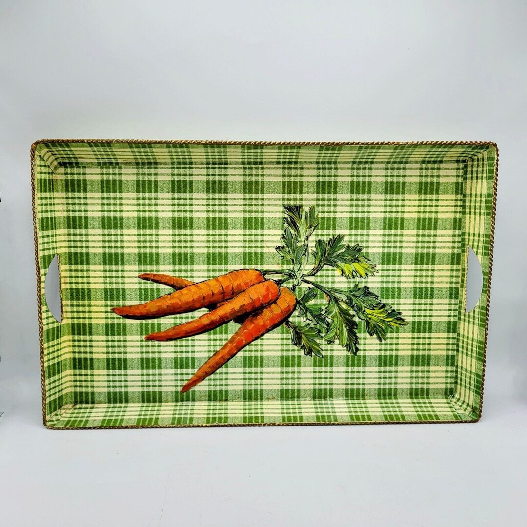 Vintage Melamine Colorful Spring Green Gingham & Carrot Bunch Handled ...