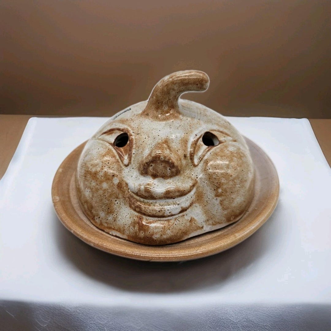 Anthropomorphic Moon Face Butter or Cheese Dish Studio Pottery French ...