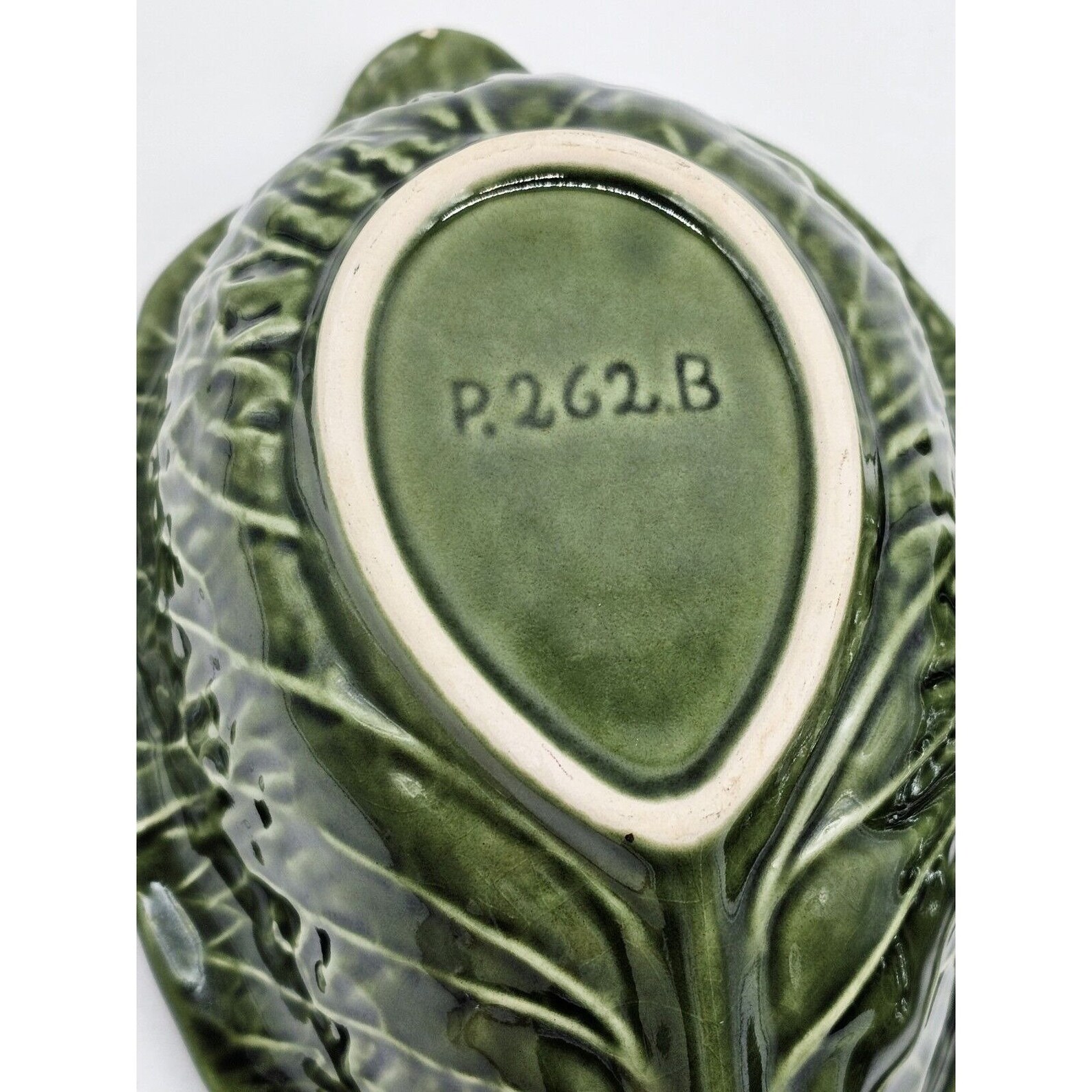 Vintage Cabbage Leaf Gravy Boat and Drip Bowl Ceramic Portugal? Green ...