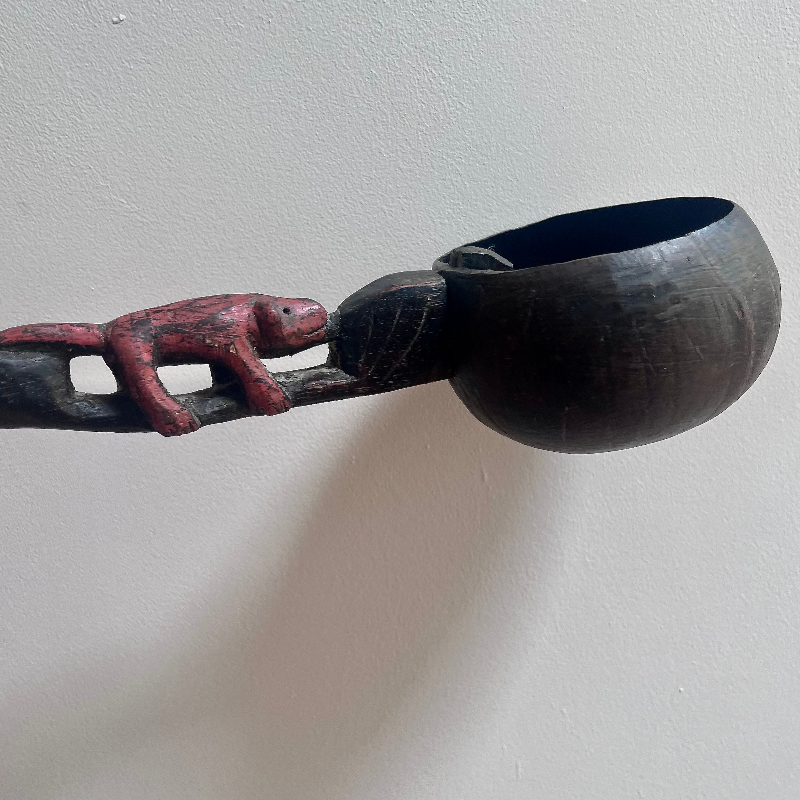 Vintage Carved Wood African Wood Spoon With Animal Handle , Red and ...