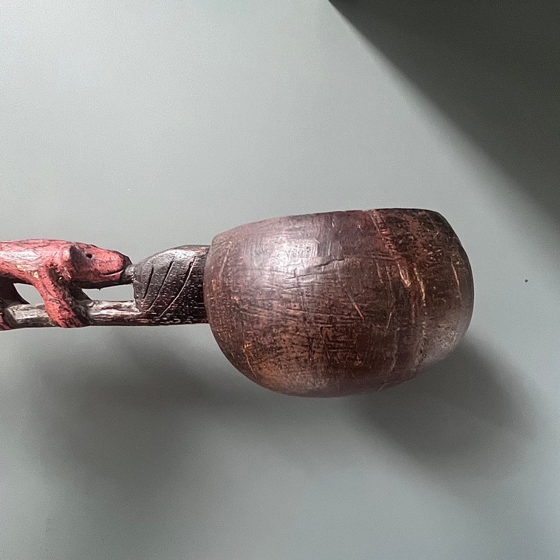 Vintage Carved Wood African Wood Spoon With Animal Handle , Red and ...