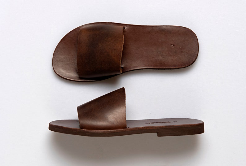 MENS BROWN SLIDES Sandals Genuine Leather Men Tan Sandals - Etsy